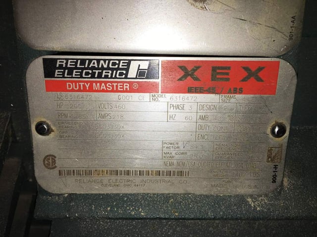 200 HP 1800 RPM Reliance, Frame 447T, TEAOBB EXP, 460 Volts, New ...