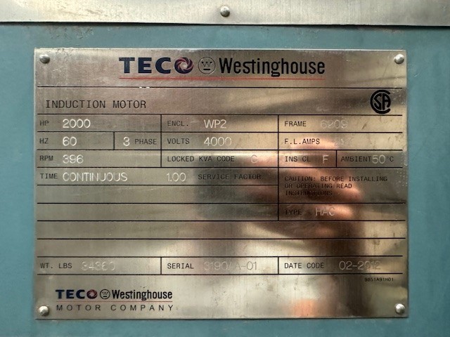 2500 HP 297 RPM Teco Westinghouse, Frame 6209, VSS, vertical solid ...