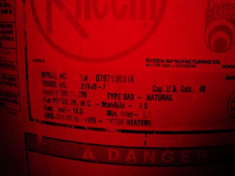 34000 BTUH Rheem #21V40-7 Fury hot water heater, 40 gallon, 5"-14 ...