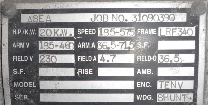 26 HP 185-5745 RPM Abb, Frame LRF340, TENV, 185-460 VA, 230 VF, rebuilt ...