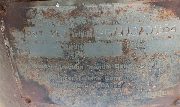 800 cfm, Spencer #RVT110H, Lobe Type Blower, 960 RPM blower, 10 Hg ...