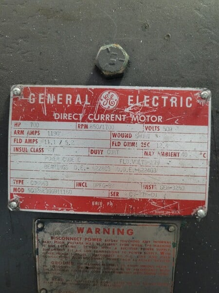 700 HP 850/1700 RPM General Electric General Electrc, DC motor, shunt ...