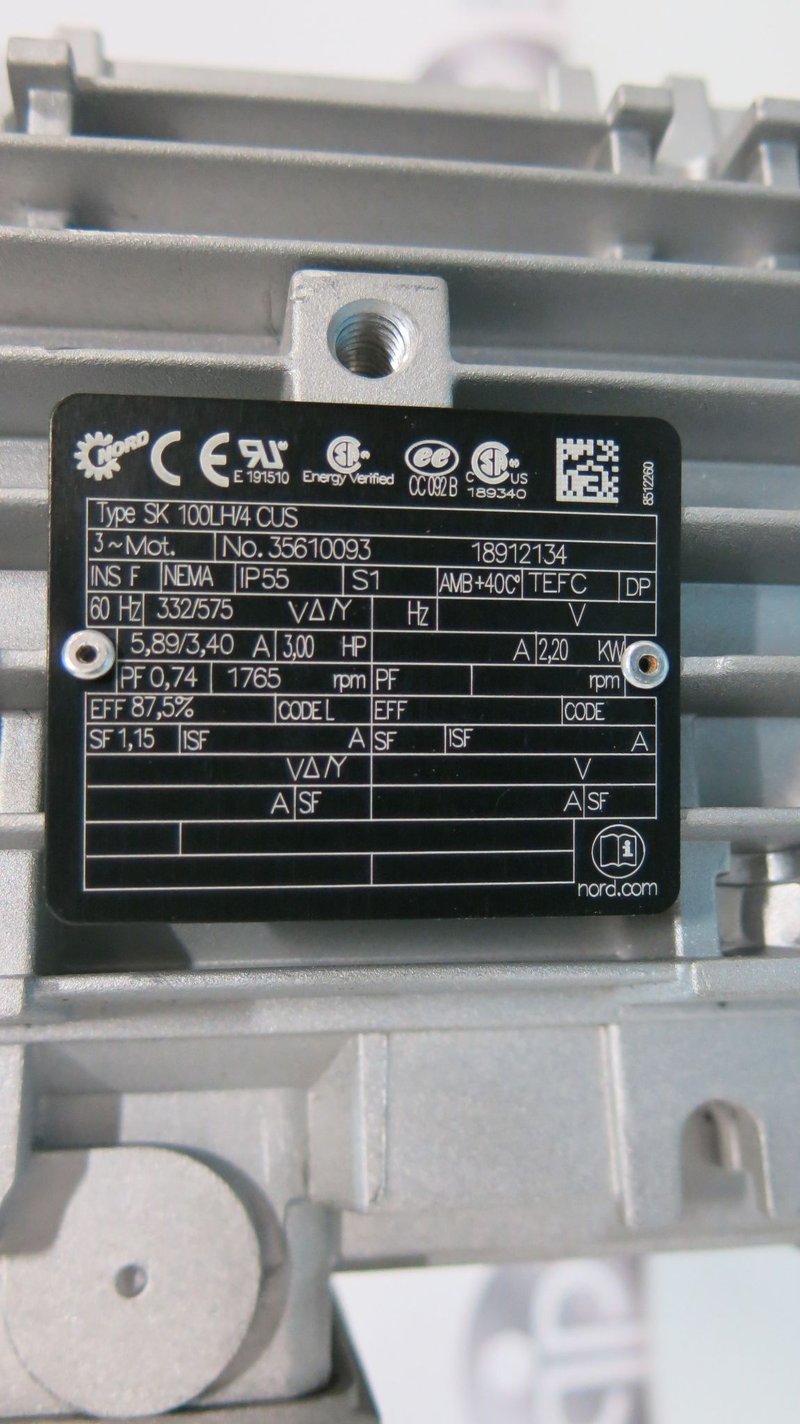 3 HP 1765 RPM Nord Industrial SK100LH/4CUS, electric motor with gearbox ...