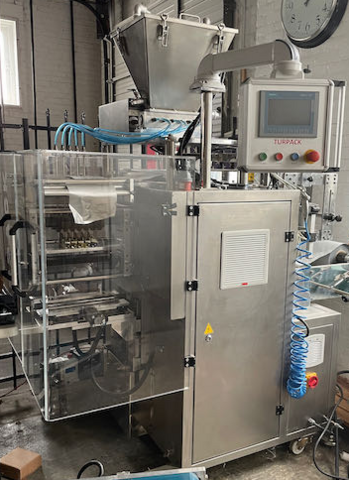 Turpack #TP-L401, 4-side seal sachet machin, fills hand sanitizer/gel ...