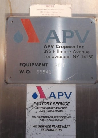 1100 sq.ft., APV Crepaco #R51TH, Plate Type Heat Exchanger, Stainless ...