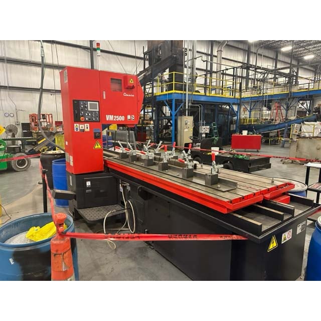 Amada #VM-2500, 99" x20" vertical plate saw, 20" throat, 15' 4" x2" x ...