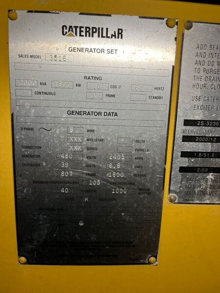 1600 KW Caterpillar #3516A, diesel generator, weatherproof enclosure ...