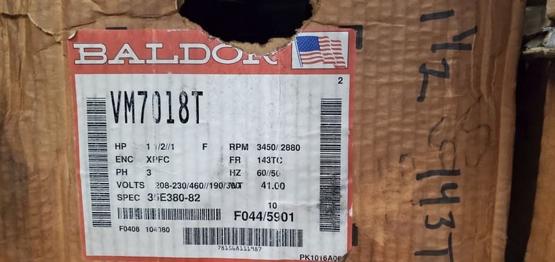 1.5 HP 3450 RPM Baldor #VM7018T, Frame 143TC, Motor Drive, 208-230/460 ...