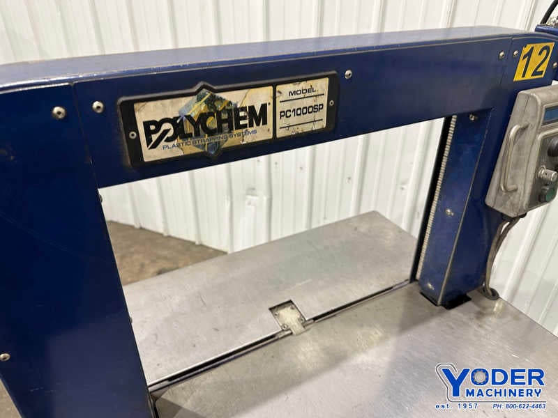 Polychem #PC1000SP, box strapper, lockable casters, 65 straps/minute, 110 V., 1 phase, 2012 For ...