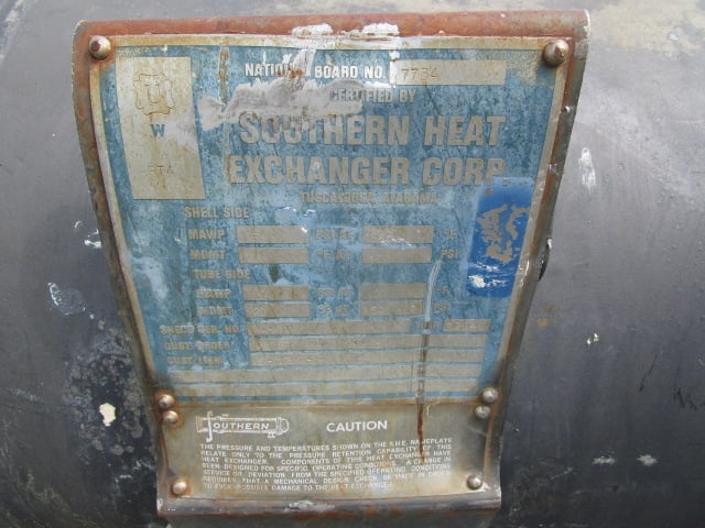 1340 sq.ft., 150 psi shell, 150 psi tube, Southern Heat Exchanger, 400 ... 1340 sq.ft., 150 psi shell, 150 psi tube, Southern Heat Exchanger, 400 ...
