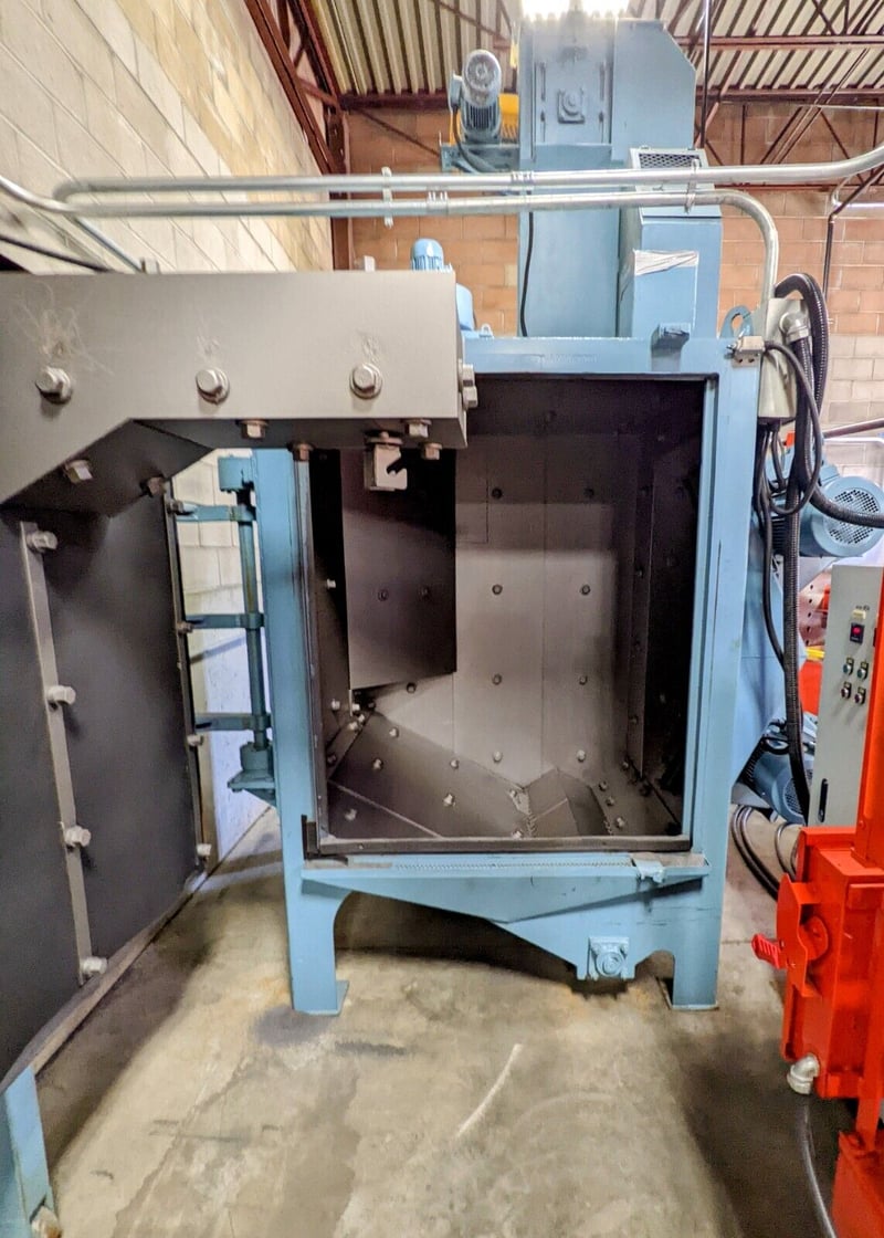 Model TD367, automatic spinner hanger sand blast machine, single swing ...