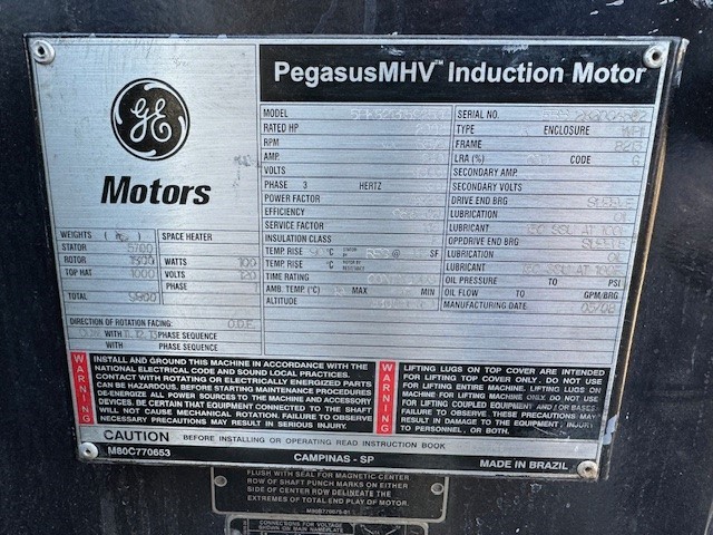 2000 HP 3578 RPM General Electric, Frame 8213, weather protected ...