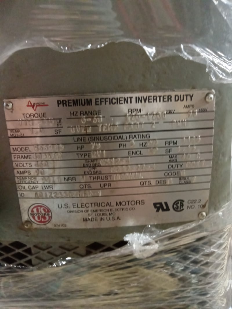75 HP 1200 RPM U.S. Motors, VHS, vertical hollow shaft electric motor ...