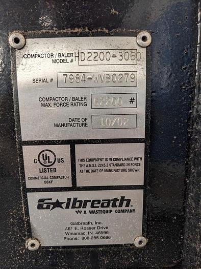 Galbreath #2200HD-3060, vertical baler, 10 HP, serial #7984-WVB0279 ...