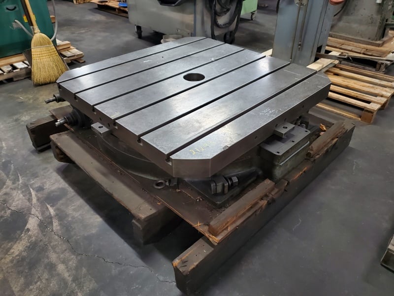 48" x 48" Giddings & Lewis #48, manual rotary table, 4 table hold down ...