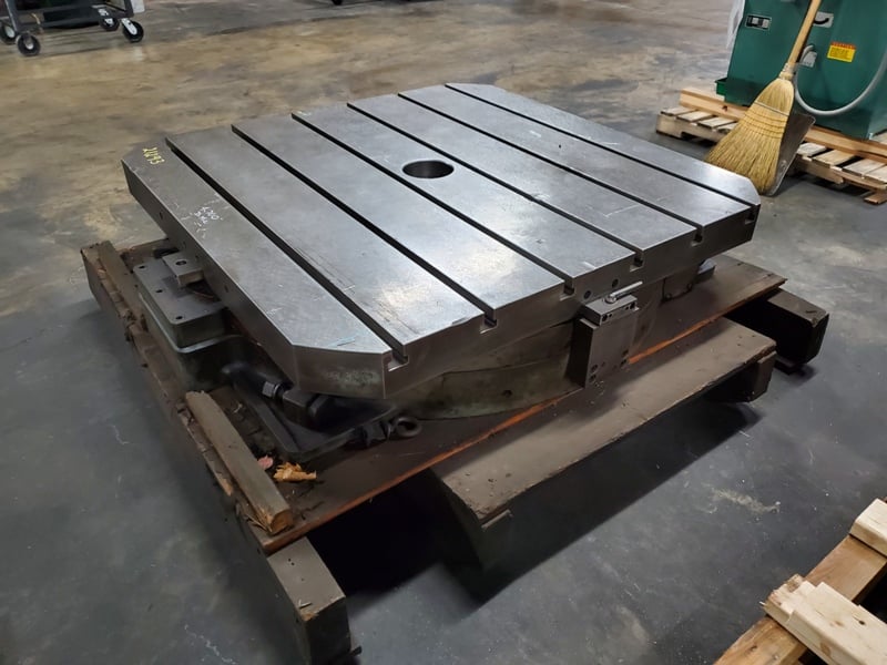 48" x 48" Giddings & Lewis #48, manual rotary table, 4 table hold down ...