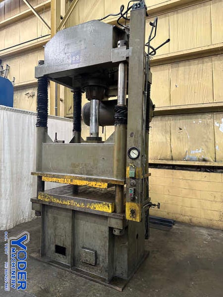 150 Ton, Dake #18-383, 4-post hydraulic press, 20" stroke, 30" x50" bed ...