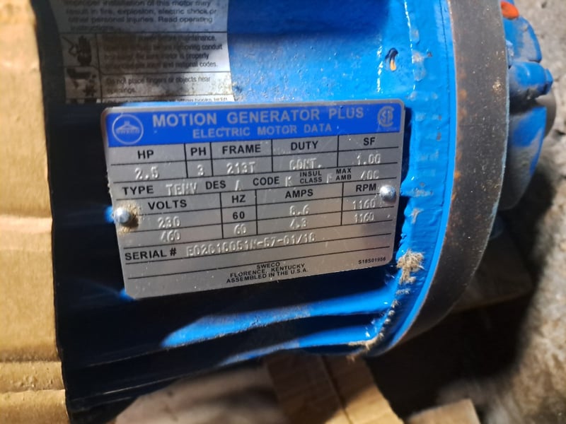 2.5 HP 1160 RPM Sweco, Frame 213T, Shaker-Duty-Motors, TENV, 230/460 ...