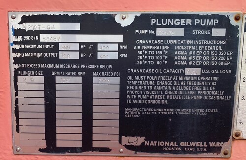 National Nov #200-T5M, triplex plunger pump, 275 HP Caterpillar C9 ...