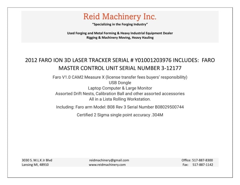 Faro Ion 3D laser tracker, serial #Y01001203976, includes: Faro Master ...