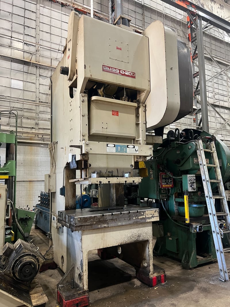 200 Ton, Bliss #C-200, gap frame press, 8" stroke, 24" Shut Height, 4.5 ...