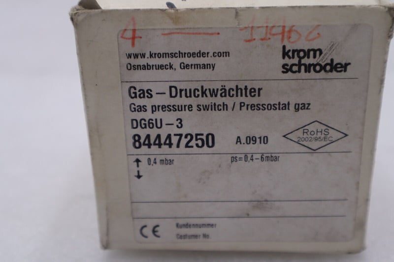 NEW OPEN BOX KROMSCHRODER Gas Pressure switch DG6U-3 STOCK K-3464 for ...