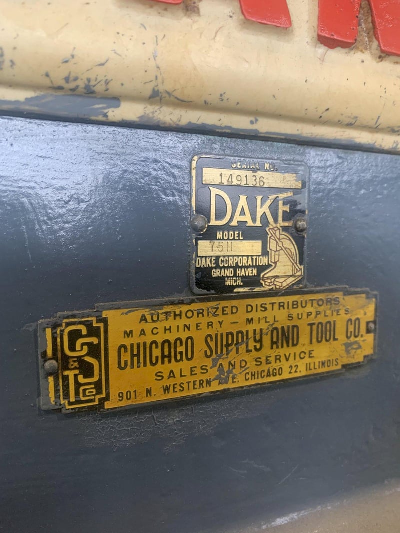 75 Ton, Dake #75H, hand operated hydraulic press, 44" W between ...