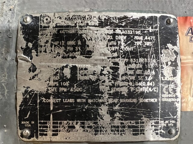 250 HP 1788 RPM Marathon #447THDN17332AA, Frame 447T, DPFY, 480 Volts ...