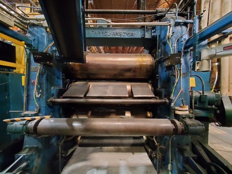 26" x 72" Farrel, 3-roll rubber calendar, cored rolls for cooling ...