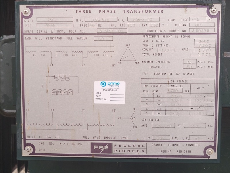 750 KVA 12470 Delta Primary, 208Y/120 Secondary, Federal Pioneer, oil ...