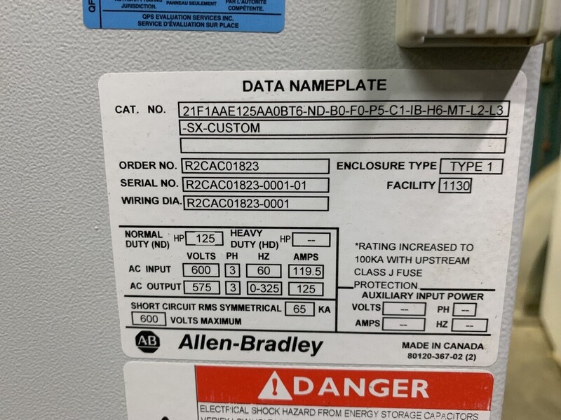 125 HP Allen-Bradley, 21F1AAE125AA0BT6, PowerFlex Variable Frequency ...
