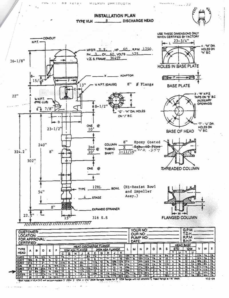 956 GPM @ 205' TDH, Layne & Bowler #12RL-4, vertical turbine pump, 60 ...