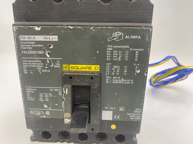 40 Amps, Square D, FAL320401380, Circuit Breaker, 3 Pole, 3 phase, 240 ...