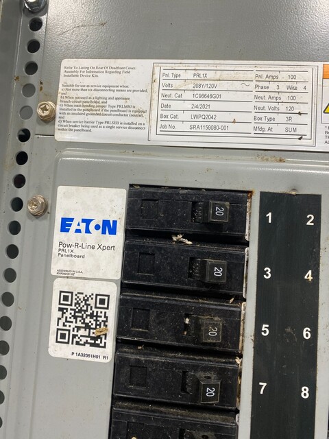 100 Amp. Eaton, PRL1X, Pow-R-Line Xpert Panelboard, 208Y/120 V, 3 phase ...