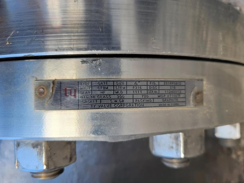 6" TY Valve Corporation #251RF0912, Gate Valve, Class 300, ASME B16.34 ...