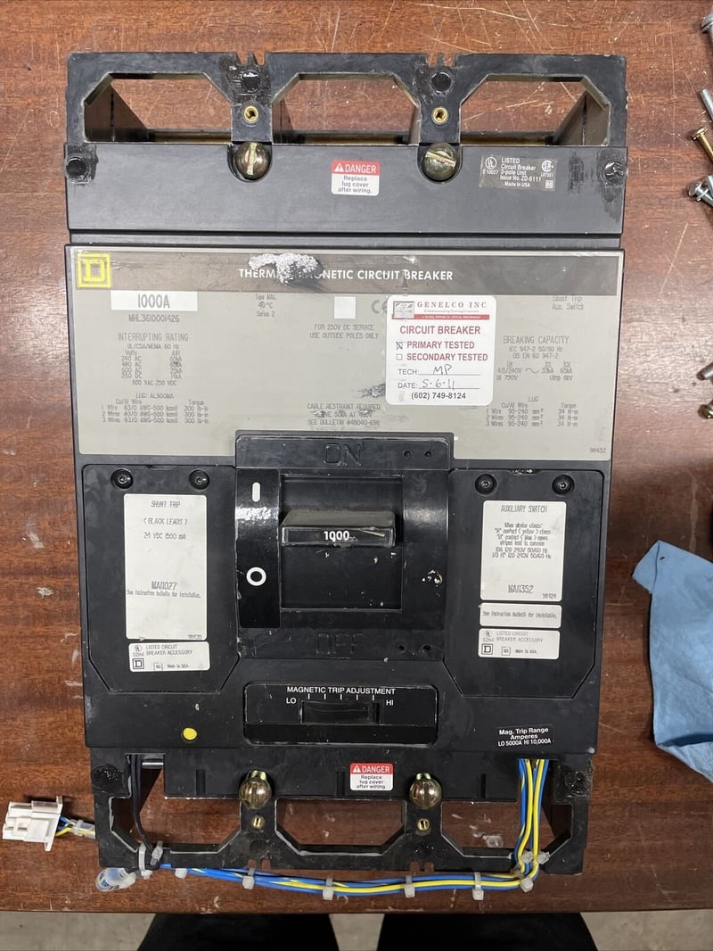 1000 Amps, Square D, MHL3610001426, Molded Case Circuit Breaker, 3 Pole, 600 Vac 250 Vdc for ...