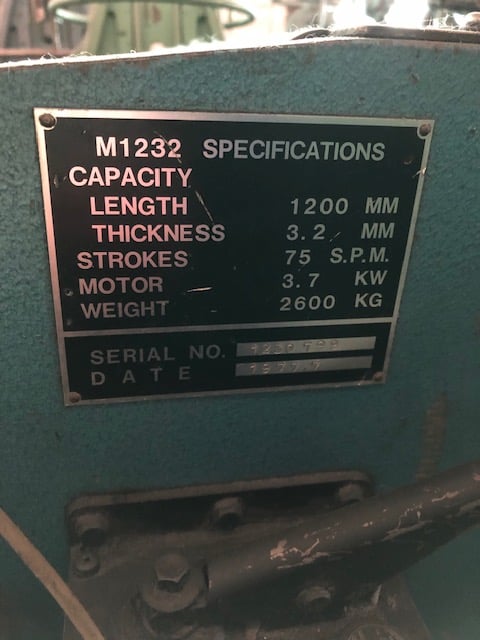 11 gauge x 4' Amada #M1232, mechanical power shear, (3.2mm x 1200mm ...