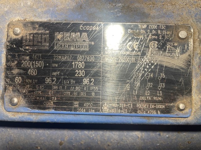 200 HP 1800 RPM WEG, Frame 447T, TEFC BB, 460 Volts for Sale | Surplus ...