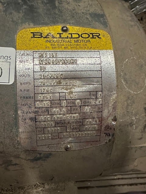 10 HP 1750 RPM Baldor, Frame M3714T, 230/460 Volts, Squirrel Cage, electrically OK for Sale ...