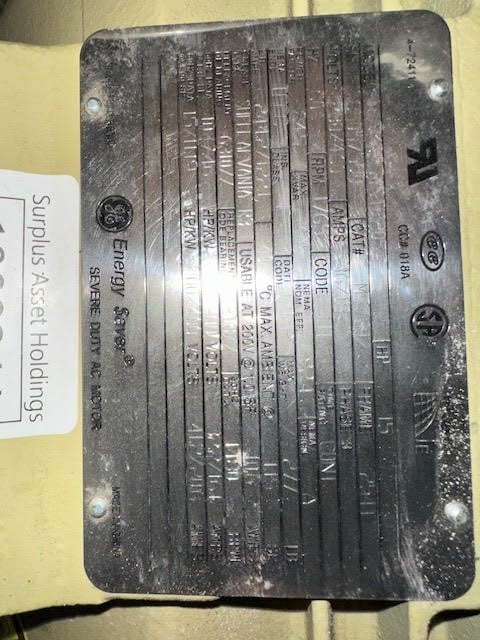 15 HP 1765 RPM General Electric, Frame 254T, 230/460 Volts, Squirrel ...