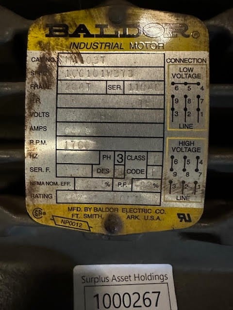 15 HP 1760 RPM Baldor, Frame 284T, 230/460 Volts, Squirrel Cage, refurbished for Sale | Surplus ...