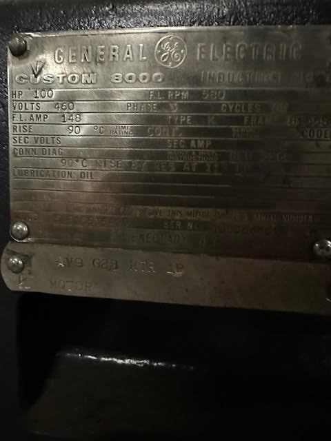 100 HP 580 RPM GE, Fr. 8155S, 460 Volts, Induction Motor, Refurb for ...