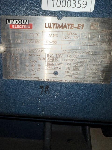 75 HP 1780 RPM Lincoln Electric, Frame 365T, 230/460 Volts, Squirrel Cage, Refurb for Sale ...