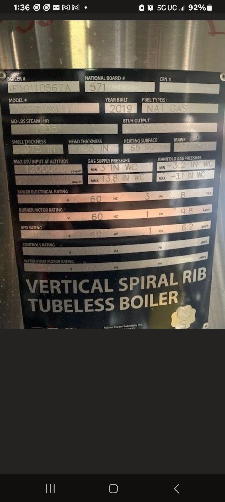 30 HP Fulton #VSRT, vertical 150 psi steam boiler skidded complete set ...