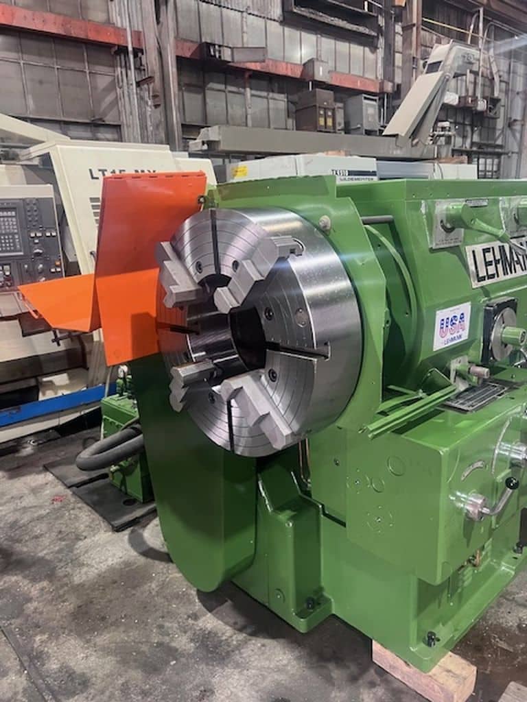 27.5" x 120" Lehmann #2516, hollow spindle lathe, dual 4-jaw chucks ...