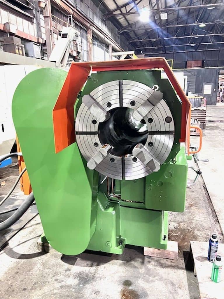 27.5" x 120" Lehmann #2516, hollow spindle lathe, dual 4-jaw chucks ...