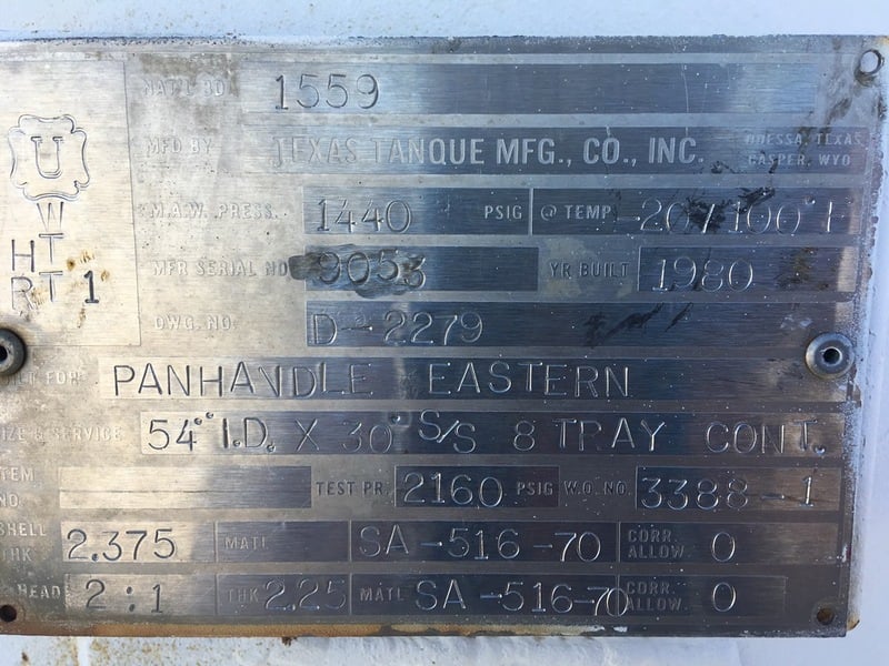 54" x 30' Glycol Contactor, U1A, 1440 psi, #V-0704 For Sale | Surplus ...