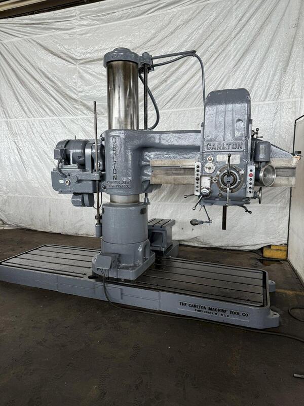 5' -17" Carlton #3A, radial arm drill, 18-1800 RPM, 18" spindle travel, #5MT taper, power arm ...