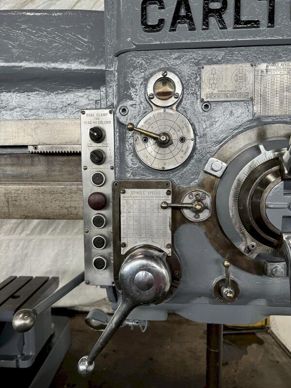 5' -17" Carlton #3A, radial arm drill, 18-1800 RPM, 18" spindle travel ...