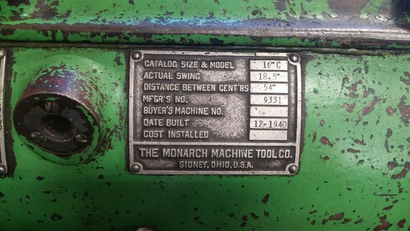16" x 54" Monarch #16C, engine lathe, 2-Axis digital read out, steady ...
